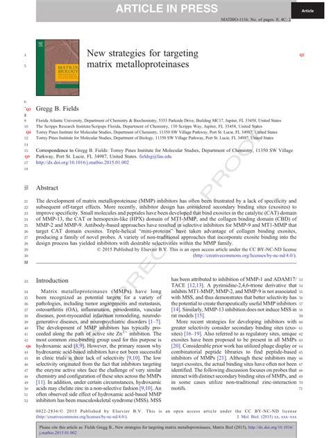 Pdf New Strategies For Targeting Matrix Metalloproteinases