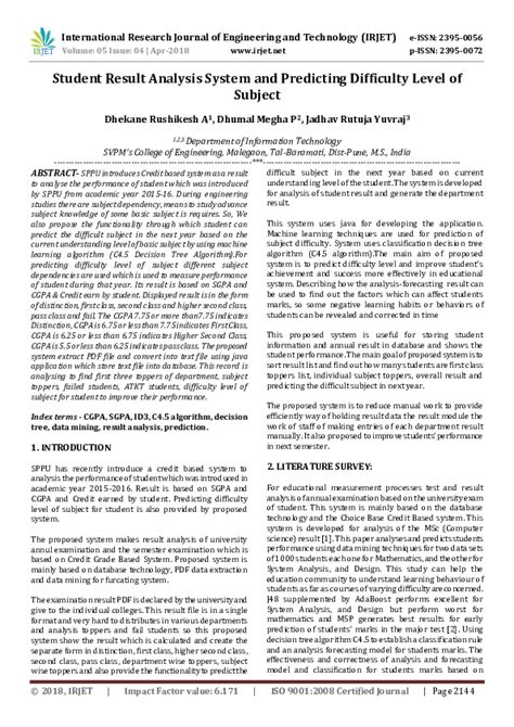 Pdf Student Result Analysis System And Predicting Difficulty Level Of