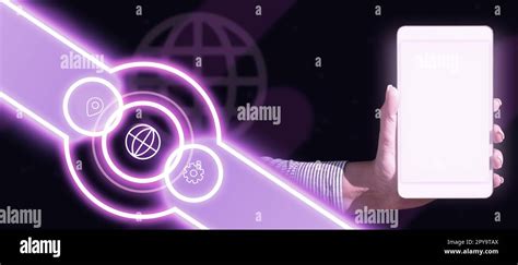 Hand Holding Mobile Phone Presenting New Futuristic Technologies Palm Carrying Cellphone