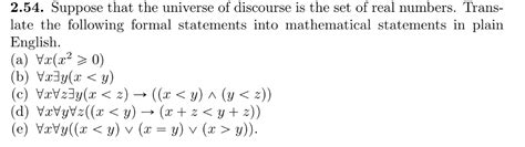 solved 2 54 suppose that the universe of discourse is the