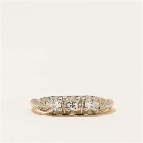 Three Stone Diamond Textured Ring 012ctw Sz 525