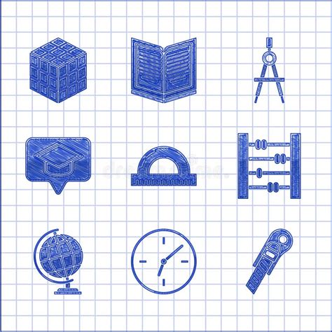 Set Protractor Grid For Measuring Degrees Clock Stationery Knife Abacus Earth Globe