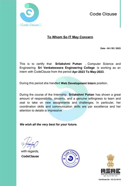 Srilakshmi Puttan On Linkedin Intern Internship Webdevelopment Codeclause Opportunity