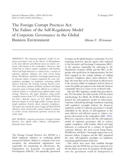 The Foreign Corrupt Practices Act Pdf Governance Business