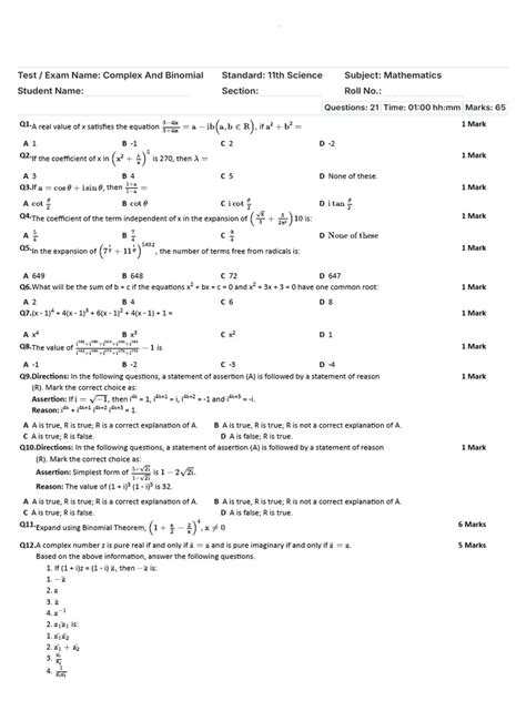 Complex And Binomial Pdf