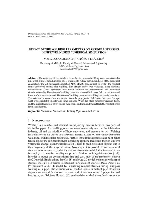 Pdf Effect Of The Welding Parameters On Residual Stresses In Pipe Weld Using Numerical Simulation