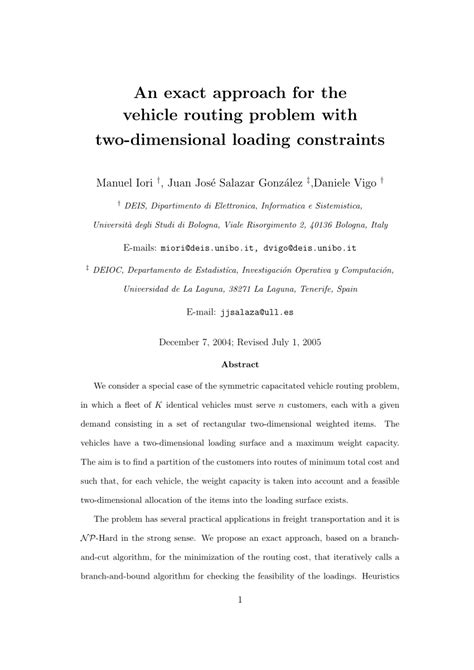 Pdf An Exact Approach For The Vehicle Routing Problem With Two