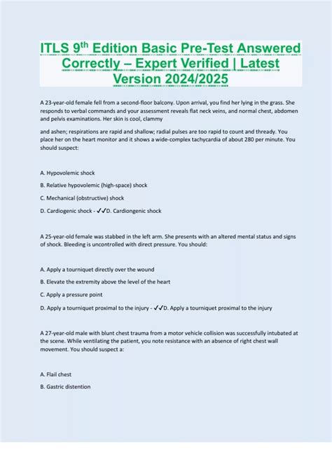 Itls 9th Edition Basic Pre Test Answered Correctly Expert Verified Latest Version 2024 2025