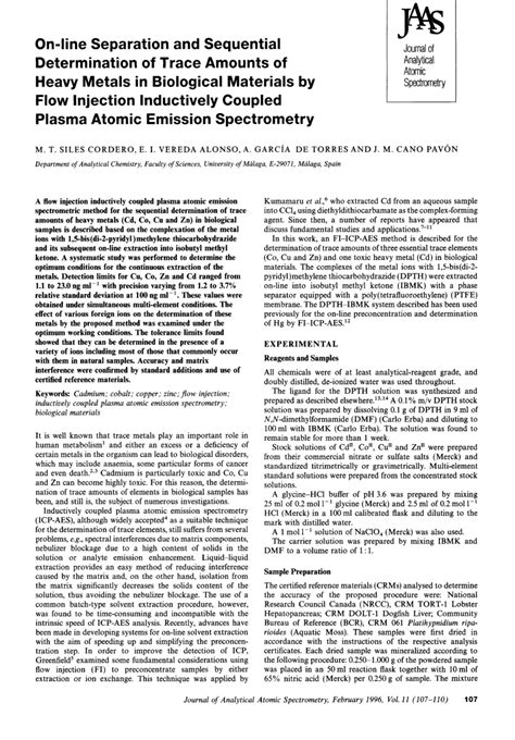 Pdf On Line Separation And Sequential Determination Of Trace Amounts Of Heavy Metals In
