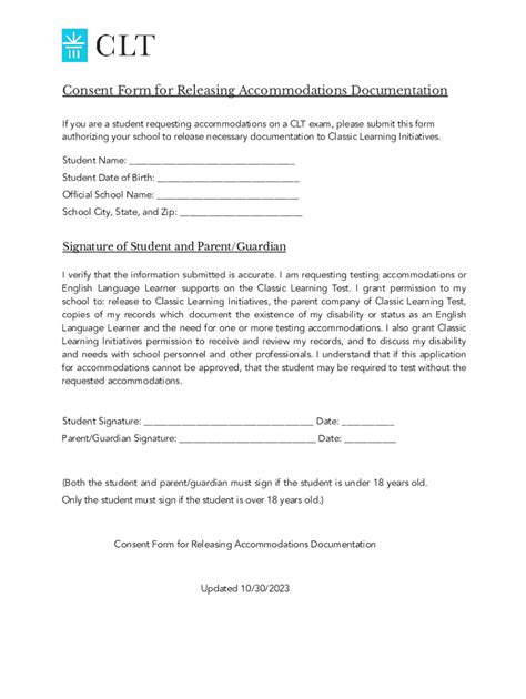 Fillable Online Consent Form For Releasing Accommodations Documentation