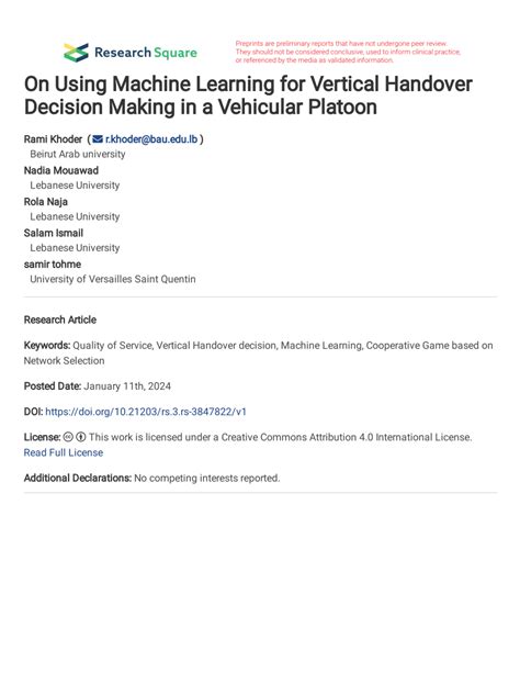 Pdf On Using Machine Learning For Vertical Handover Decision Making