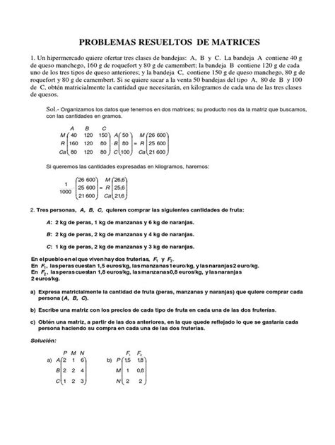 Problemas Resueltos De Matrices Pdf Matriz Matemáticas Leche