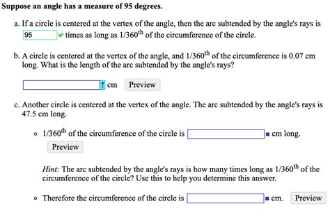 Suppose An Angle Has A Measure Of 95 Degrees A Ifa Circle Is Centered At The Vertex Of The Angle