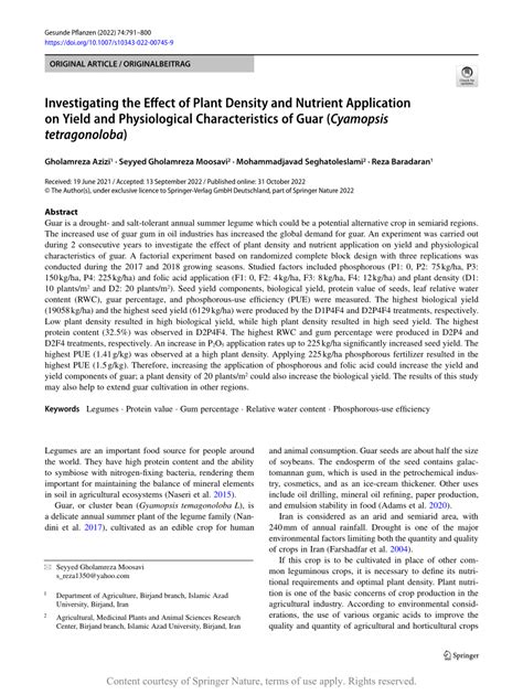 Investigating The Effect Of Plant Density And Nutrient Application On