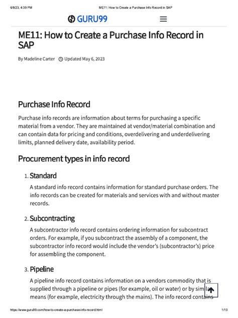 Me11 How To Create A Purchase Info Record In Sap Pdf