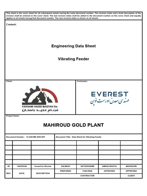 Vibrating Feeder Data Sheet Overview Pdf Earth Sciences