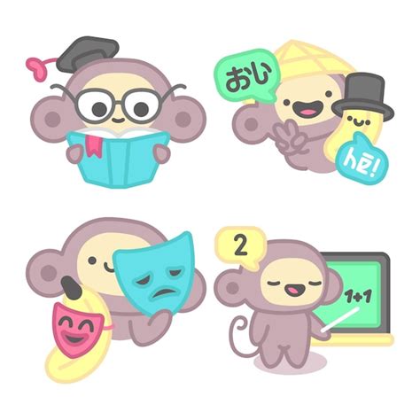 Free Vector School Stickers Collection With Monkey And Banana
