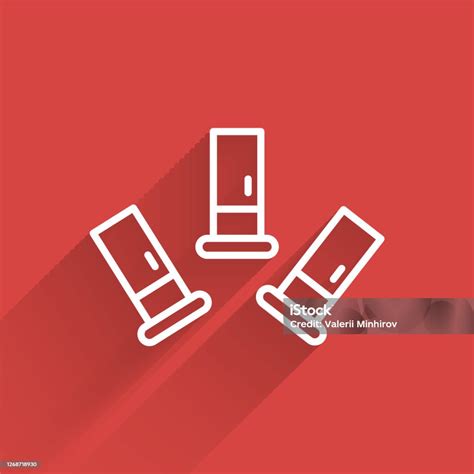 긴 그림자로 격리된 화이트 라인 카트리지 아이콘입니다 산탄총 사냥 총기 카트리지 사냥 소총 총알 아이콘 벡터 과녁에 대한 스톡