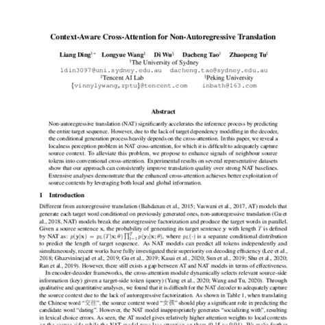context aware cross attention for non autoregressive translation acl