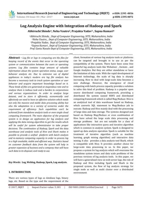 log analysis engine with integration of hadoop and spark pdf