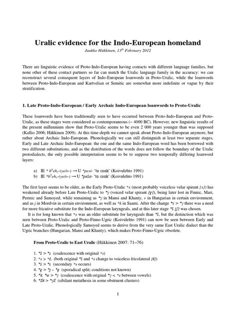 Uralic Evidence For The Indo European Homeland Pdf Ethnicity Languages