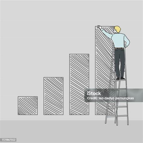 사다리 위에 서서 차트를 그리는 사업가 벡터 그림 개념에 대한 스톡 벡터 아트 및 기타 이미지 개념 그래프 그리기 Istock