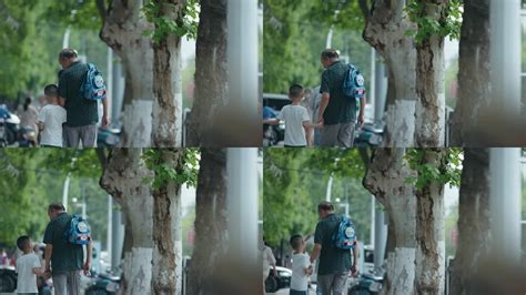 爷爷接孙子放学背影视频素材下载