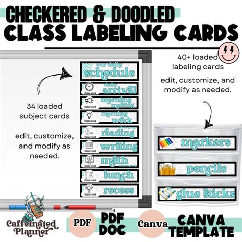 Checkered And Doodled Classroom Labels Canva By The Caffeinated Planner