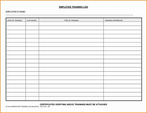 Employee Training Log Template Social Media Template