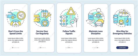 Essential Driving Safety Guidelines For Onboarding Mobile App Screen Vector Web Line Driving