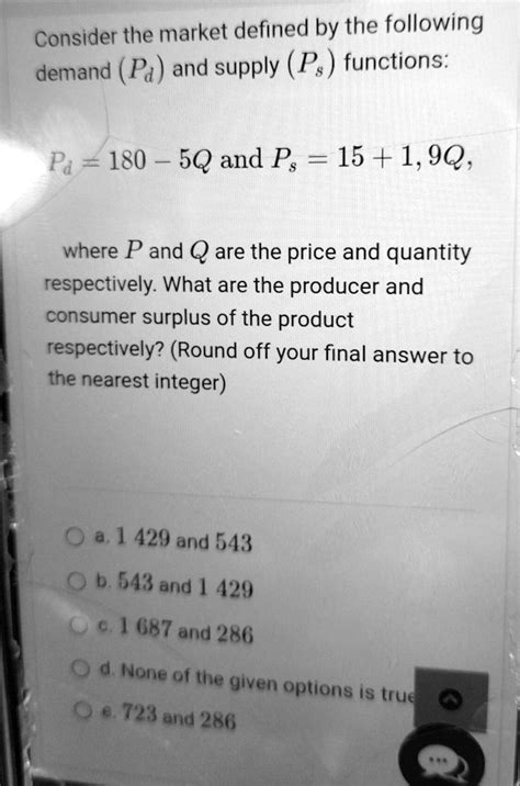 Solved Consider The Market Defined By The Following Demand Pd And