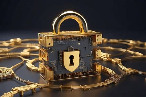 An Electrical Circuitintegrated Golden Padlock Generative Ai Premium Ai Generated Image