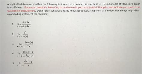 solved analytically determine whether the following limits