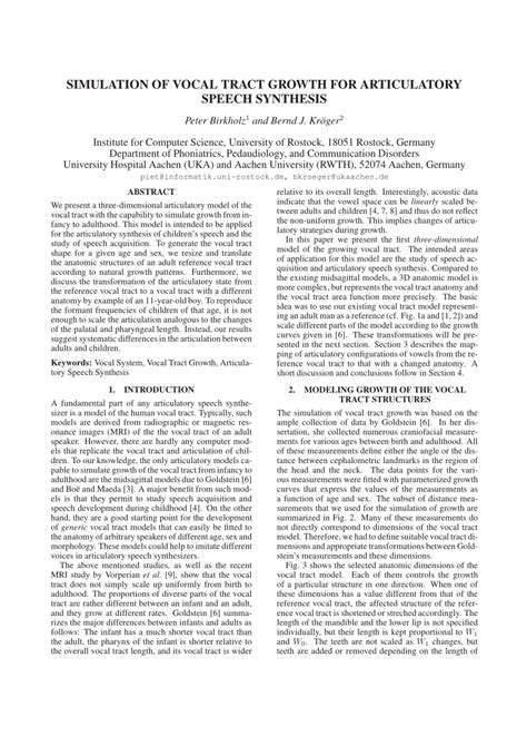 Pdf Simulation Of Vocal Tract Growth For Articulatory Speech Synthesis