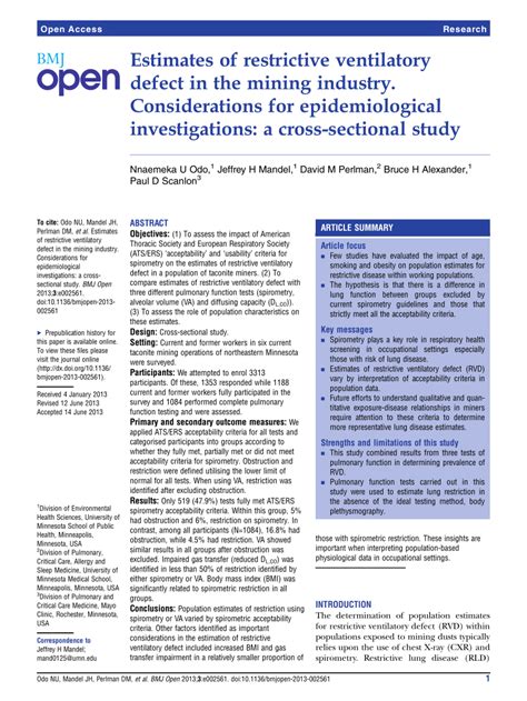 Pdf Estimates Of Restrictive Ventilatory Defect In The Mining