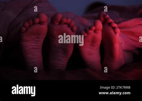 Two Pairs Of Female Feet In Bed Foot Fetish Lgbt Relations Two Women In Bed Red Light Stock