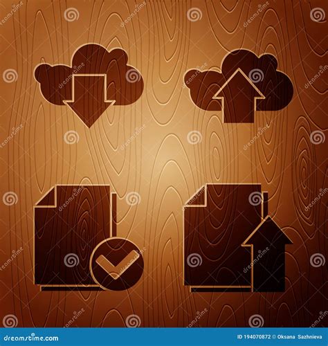 set upload file document cloud download document and check mark and