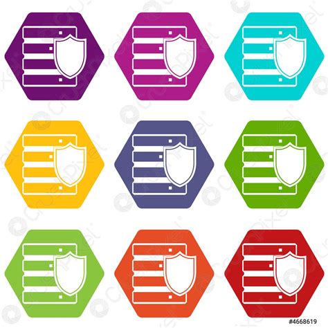 Database With Shield Icon Set Color Hexahedron Stock Vector 4668619