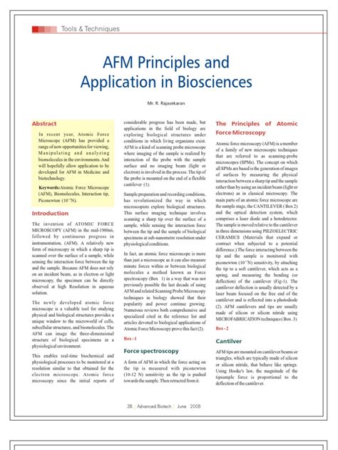 Afm Principles And Application In Biosciences Pdf Atomic Force Microscopy Microscope