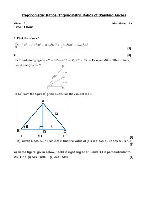 Trigonometric Ratios And Standard Angles Pdf