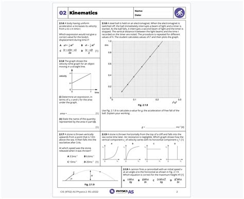 As Physics 9702 Revision Sheet 02 Kinematics Teaching Resources