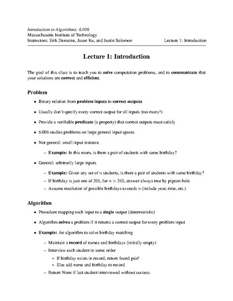 Lecture N A Introduction To Algorithms Massachusetts Institute Of Technology