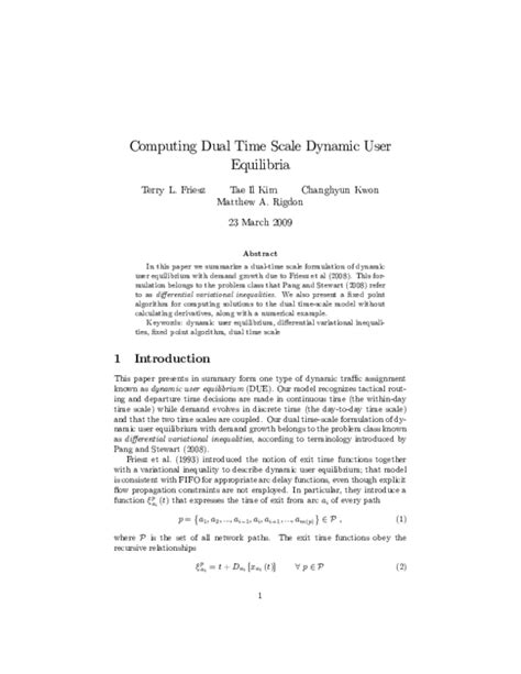 Pdf Dual Time Scale Dynamic User Equilibria