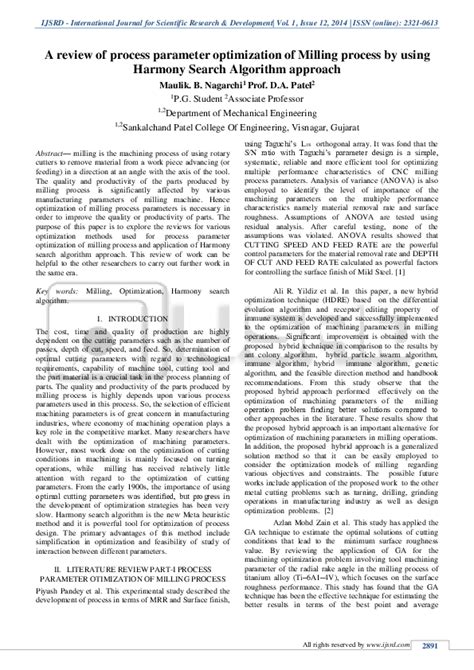Pdf A Review Of Process Parameter Optimization Of Milling Process By