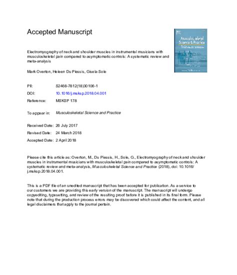 Pdf Electromyography Of Neck And Shoulder Muscles In Instrumental Musicians With