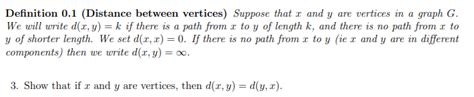 Definition Distance Between Vertices Suppose Chegg