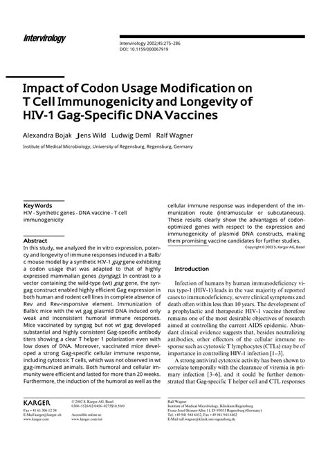 Pdf Impact Of Codon Usage Modification On T Cell Immunogenicity And Longevity Of Hiv 1 Gag