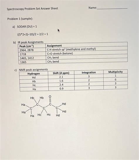 Solved Spectroscopy Problem Set Answer Sheet Name Problem Chegg