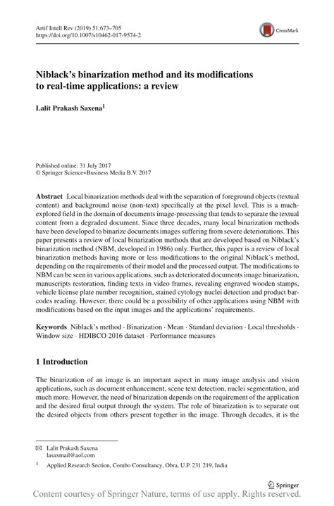 Niblacks Binarization Method And Its Modifications To Real Time