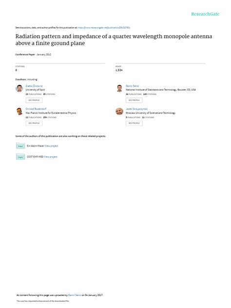 0a Radiation Pattern And Impedance Of A Quarter Wavelength Monopole Antenna Above A Finite